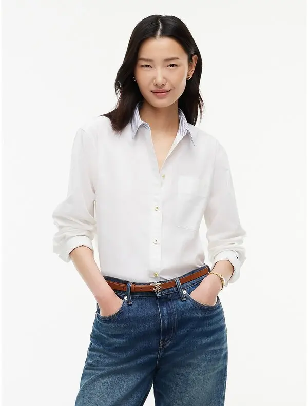 Tommy Hilfiger Boxy Fit Gold-button Poplin Shirt - Optic White