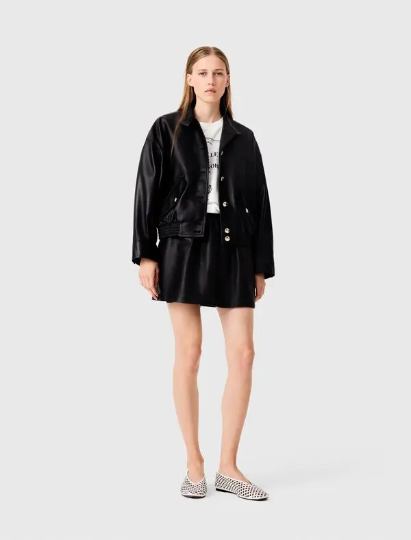 Maje Short Leather Skirt