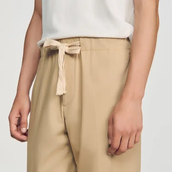 Sandro Wide-leg Cotton Trousers With Drawstring Waist