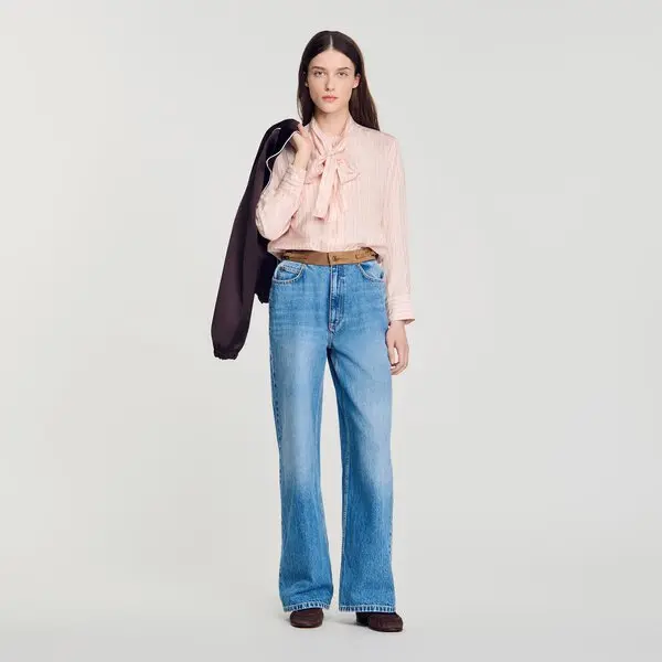 Sandro Striped Tie-neck Shirt