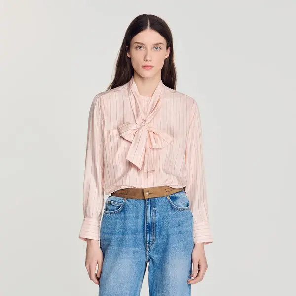 Sandro Striped Tie-neck Shirt
