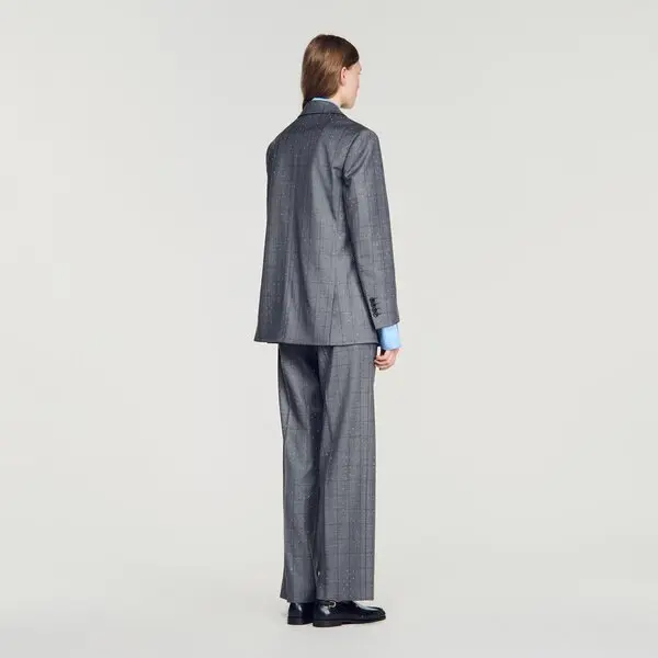 Sandro Checked Wool Jacket With Rhinestones