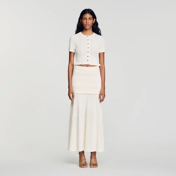 Sandro Pointelle Knit Cropped Top