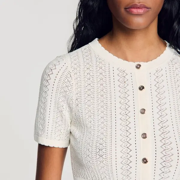 Sandro Pointelle Knit Cropped Top
