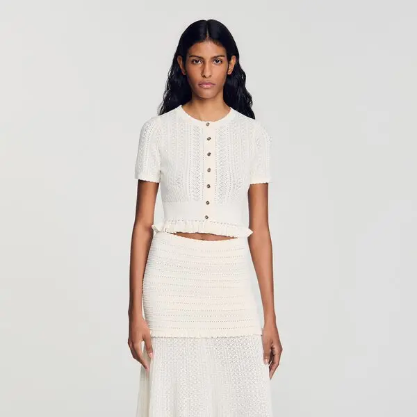 Sandro Pointelle Knit Cropped Top