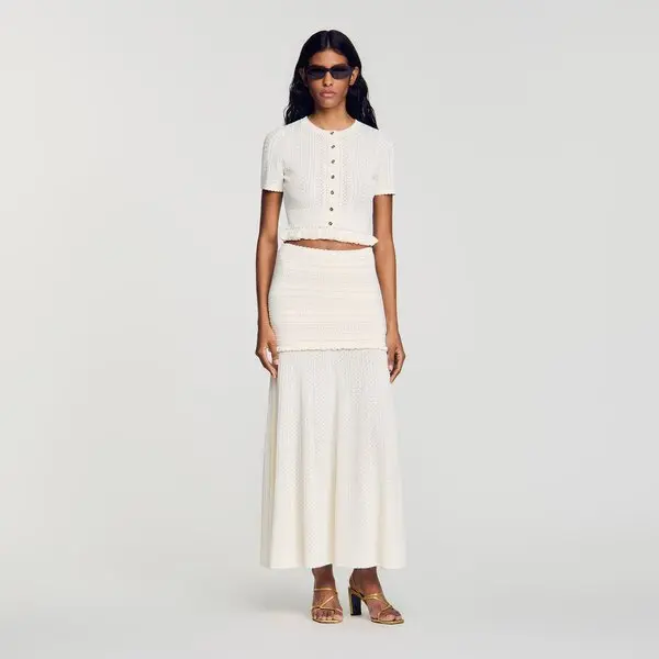Sandro Pointelle Knit Maxi Skirt