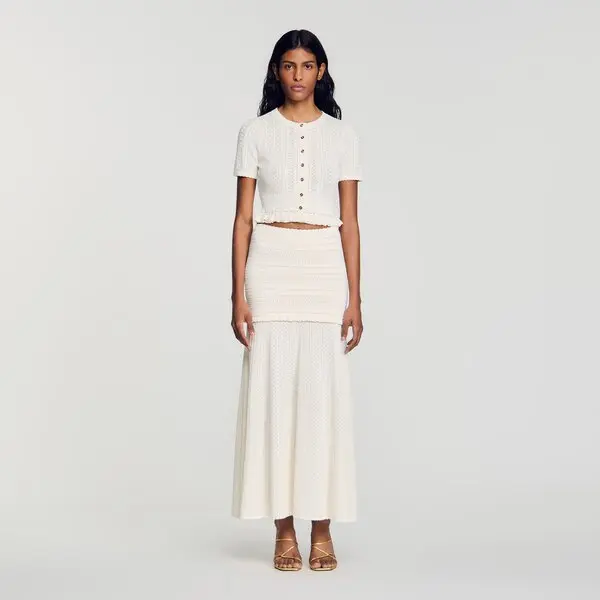 Sandro Pointelle Knit Maxi Skirt