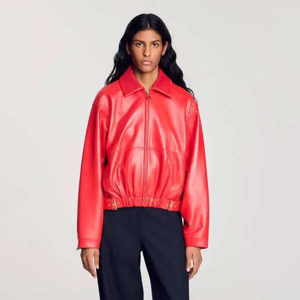 Sandro Leather Jacket With Zip Fastening