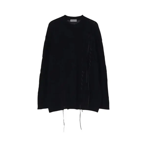 YOHJI YAMAMOTO POUR HOMME Round Neck Leather Pullover Top - Black