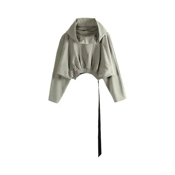 Rick Owens Felpa Cropped Hooded Top Melange - Grey