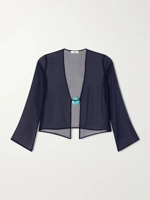 SARA CRISTINA Nerea Pearl-embellished Silk-chiffon Blouse - Blue