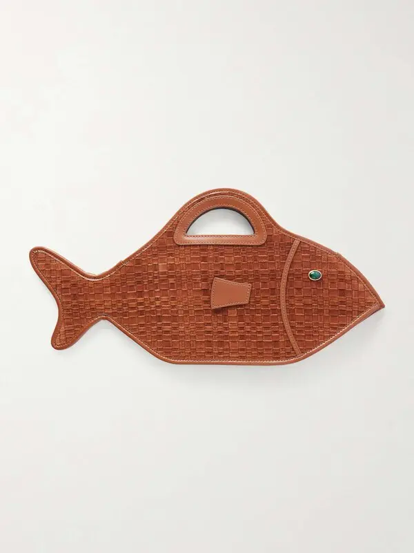 Staud Cleo Logo-debossed Leather-trimmed Woven Suede Tote