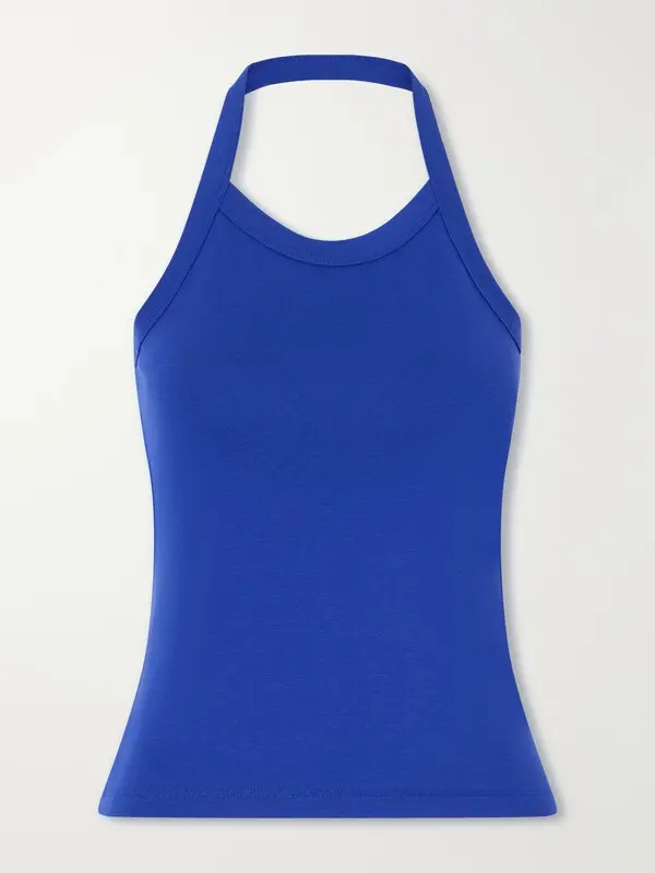 FLORE FLORE Angie Halterneck Organic Cotton-jersey Tank - Blue