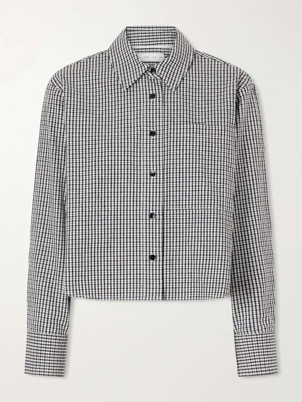 Proenza Schouler White Label Olive Cropped Checked Cotton And Linen-blend Poplin Shirt - Gray