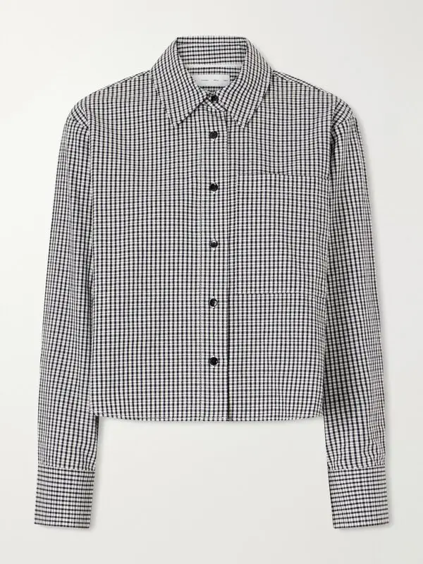 Proenza Schouler White Label Olive Cropped Checked Cotton And Linen-blend Poplin Shirt - Gray