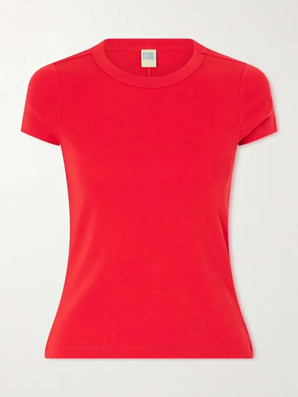 FLORE FLORE Car Baby Tee Ribbed Organic Cotton-jersey T-shirt - Red
