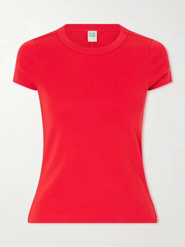 FLORE FLORE Car Baby Tee Ribbed Organic Cotton-jersey T-shirt - Red