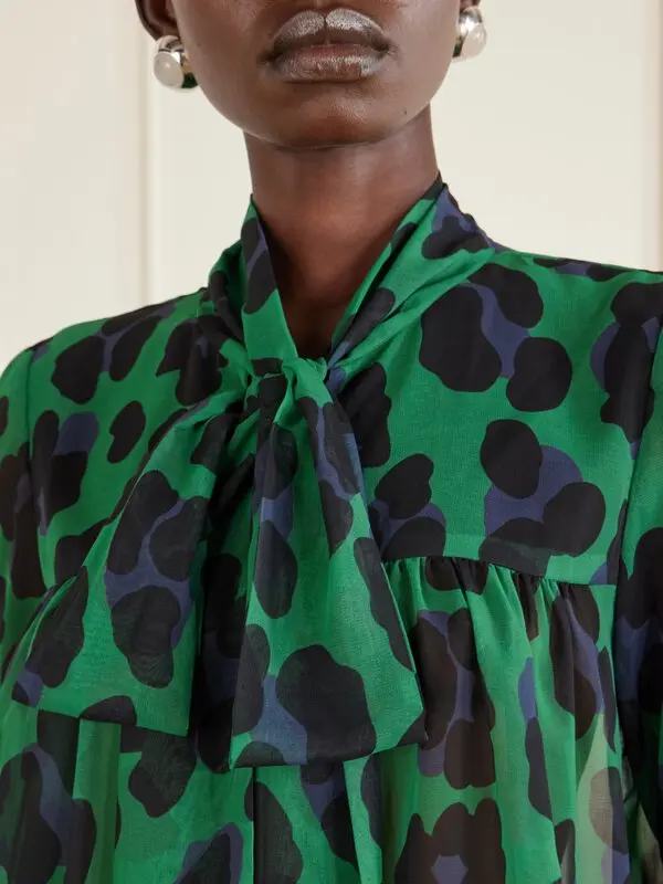 Anna Sui Knotted Gathered Leopard-print Georgette Blouse