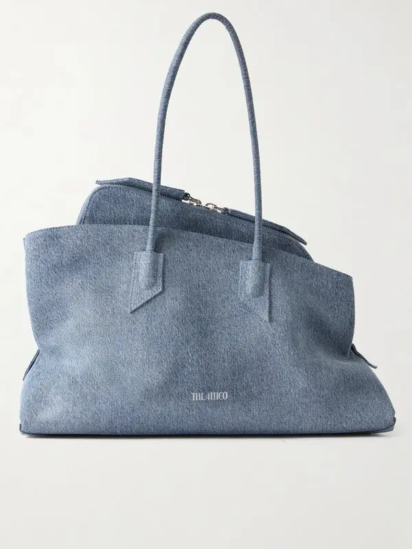 Attico La Passeggiata Medium Asymmetric Denim Shoulder Bag - Blue