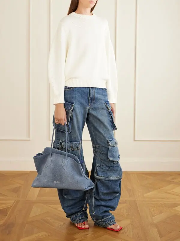Attico La Passeggiata Medium Asymmetric Denim Shoulder Bag - Blue