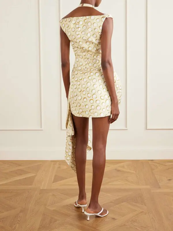 ALEMAIS Paula Draped Asymmetrical Printed Moire Mini Dress