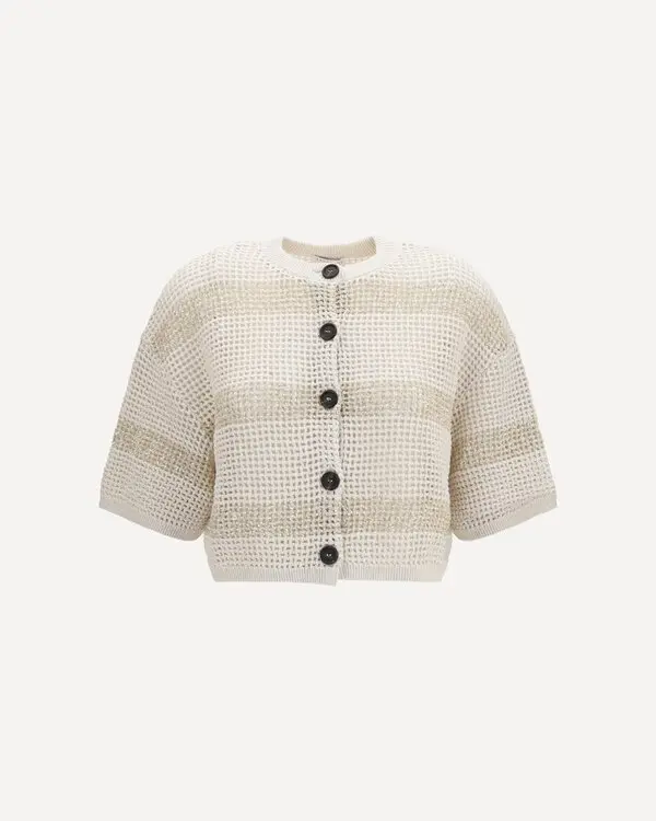 Brunello Cucinelli Striped Openwork Cotton Cardigan Feale