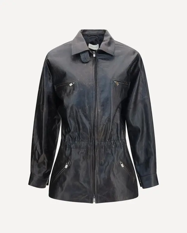 Magda Butrym Leather Jacket With Drawstring Waist