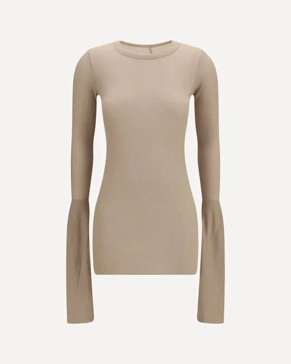 Rick Owens Ribbed Knit Long Sleeve Top - Beige