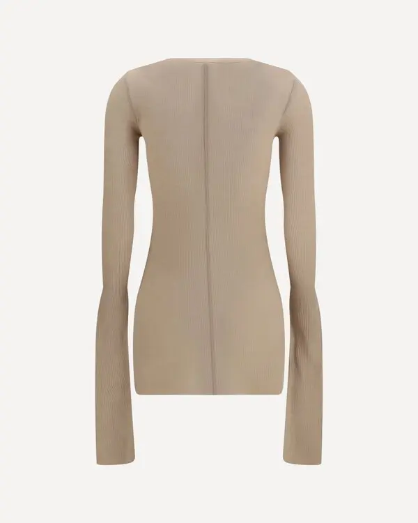 Rick Owens Ribbed Knit Long Sleeve Top - Beige