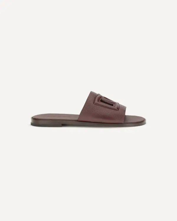 Dolce & Gabbana Grained Leather Cut-out Logo Slides