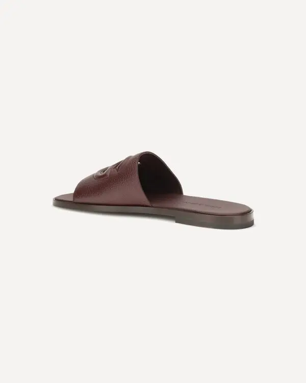 Dolce & Gabbana Grained Leather Cut-out Logo Slides