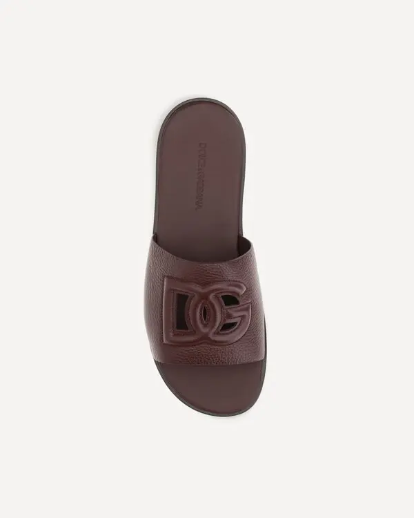 Dolce & Gabbana Grained Leather Cut-out Logo Slides