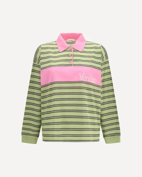 Versace Striped Intarsia Cotton Polo With Embroidered Logo