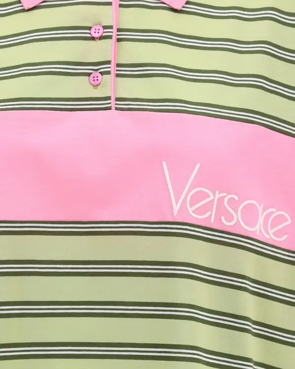 Versace Striped Intarsia Cotton Polo With Embroidered Logo