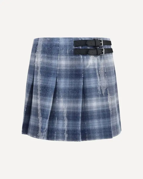 Pinko Sequin Check Mini Skirt - Light Blue