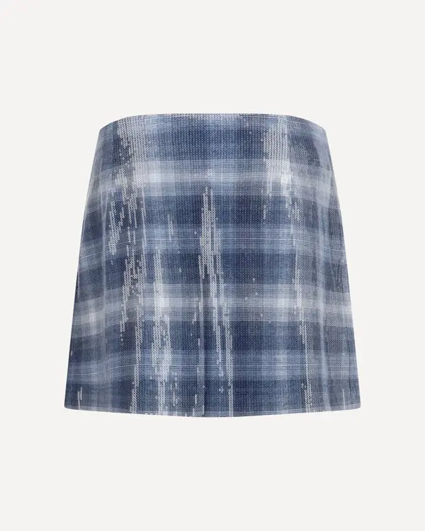 Pinko Sequin Check Mini Skirt - Light Blue