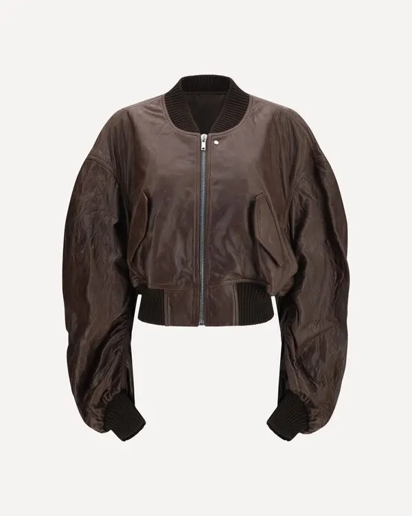 Rick Owens Cropped Leather Bomber Jacket - Brown