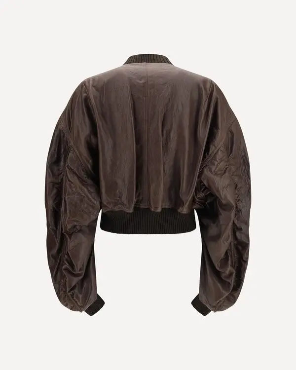 Rick Owens Cropped Leather Bomber Jacket - Brown