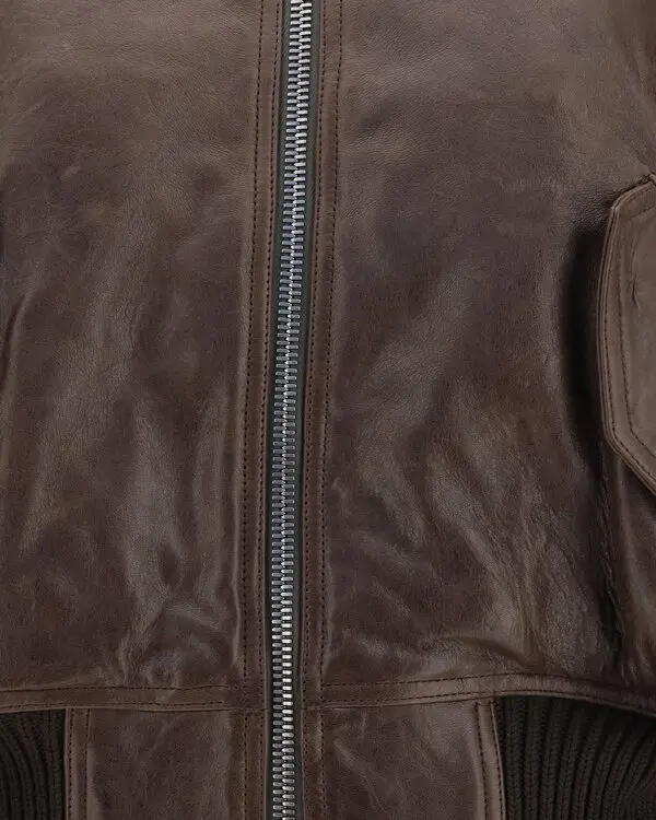 Rick Owens Cropped Leather Bomber Jacket - Brown