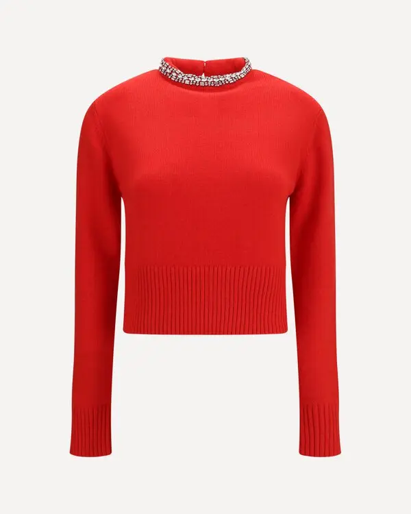 Pinko Berlino Wool Sweater With Embellished Neckline - Red