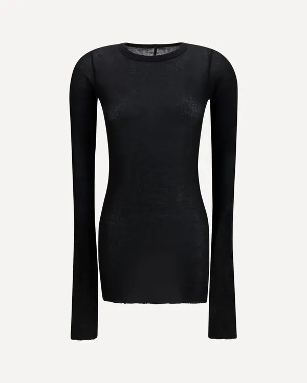 Rick Owens Ribbed Knit Long Sleeve Top - Black