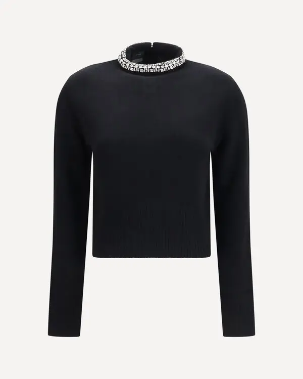 Pinko Berlino Wool Sweater With Embellished Neckline - Black