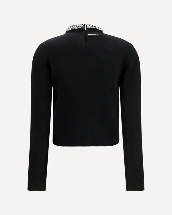 Pinko Berlino Wool Sweater With Embellished Neckline - Black