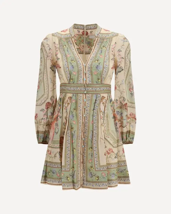 Zimmermann Roselight Mini Dress With Puff Sleeves - Multicolour