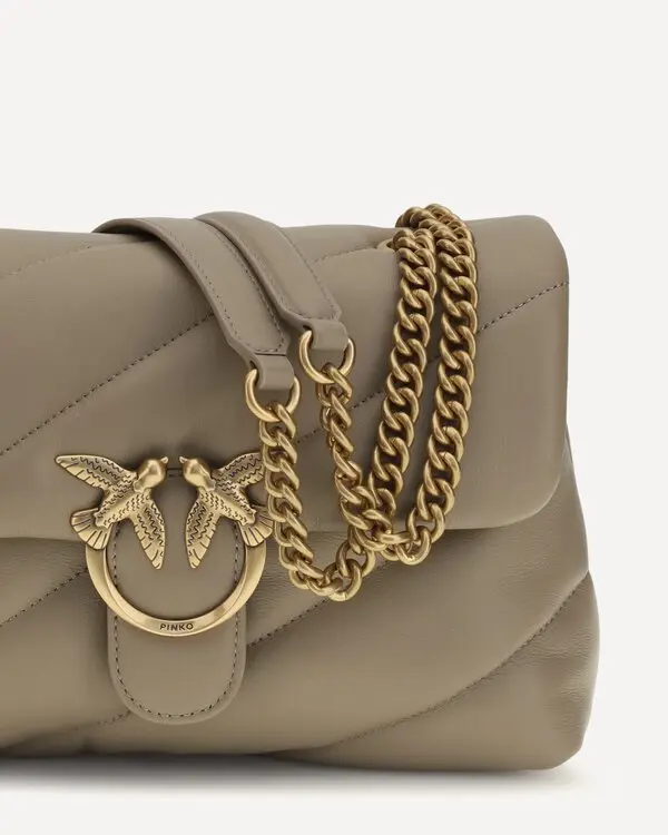 Pinko Love Classic Leather Shoulder Bag - Grey