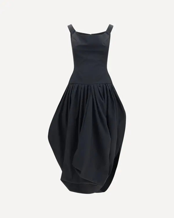 Magda Butrym Off-the-shoulder Midi Dress With Corset Bodice And Asymmetric Hem - Black