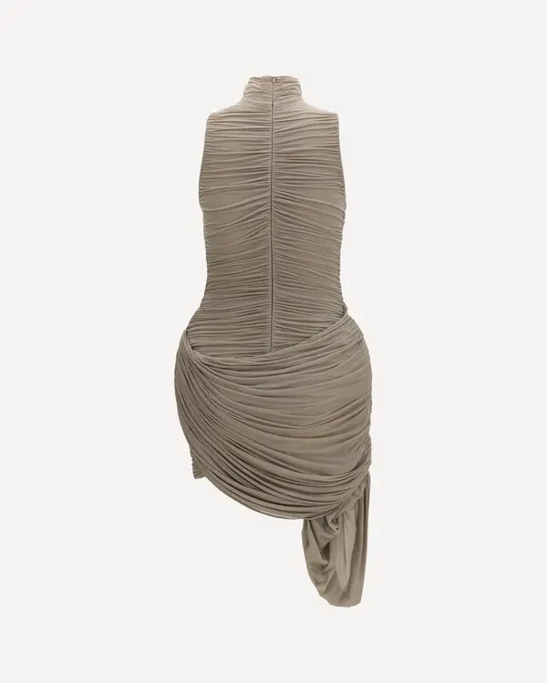 Magda Butrym Draped High-neck Floral Appliqué Mini Dress - Beige