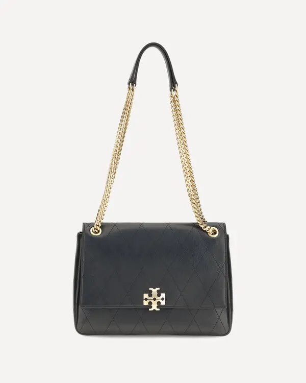 Tory Burch Charlie Shoulder Bag In Grained Leather - Black