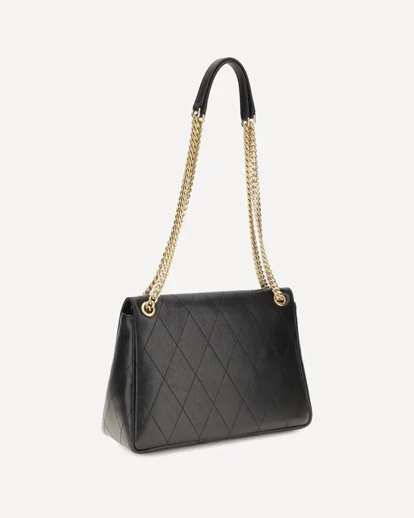 Tory Burch Charlie Shoulder Bag In Grained Leather - Black