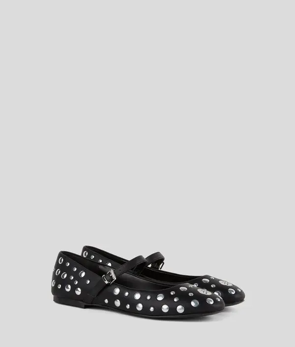 Karl Lagerfeld Karo Mirror Studs Ballet Flats - Black/silver